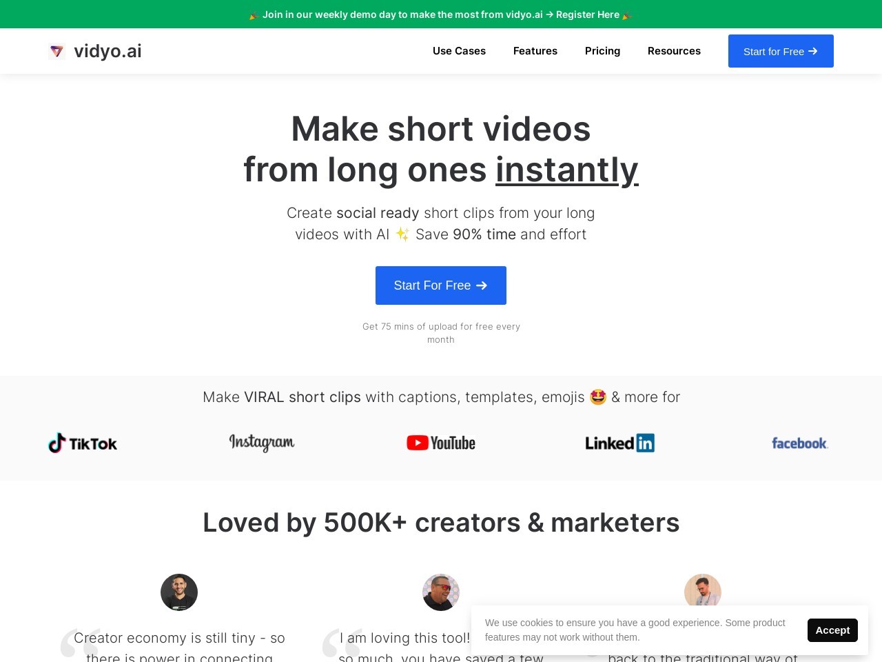 Vidyo: AI-Powered Video Shortener | Transform Long Videos into Engaging Clips 🌟 - AI Fella
